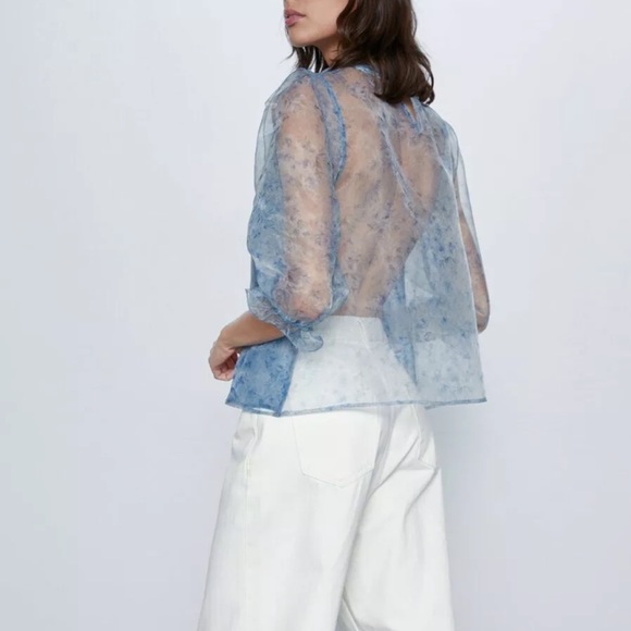 Zara | Tops | Zara Super Sexy Sheer Back Blue Shirt | Poshmark